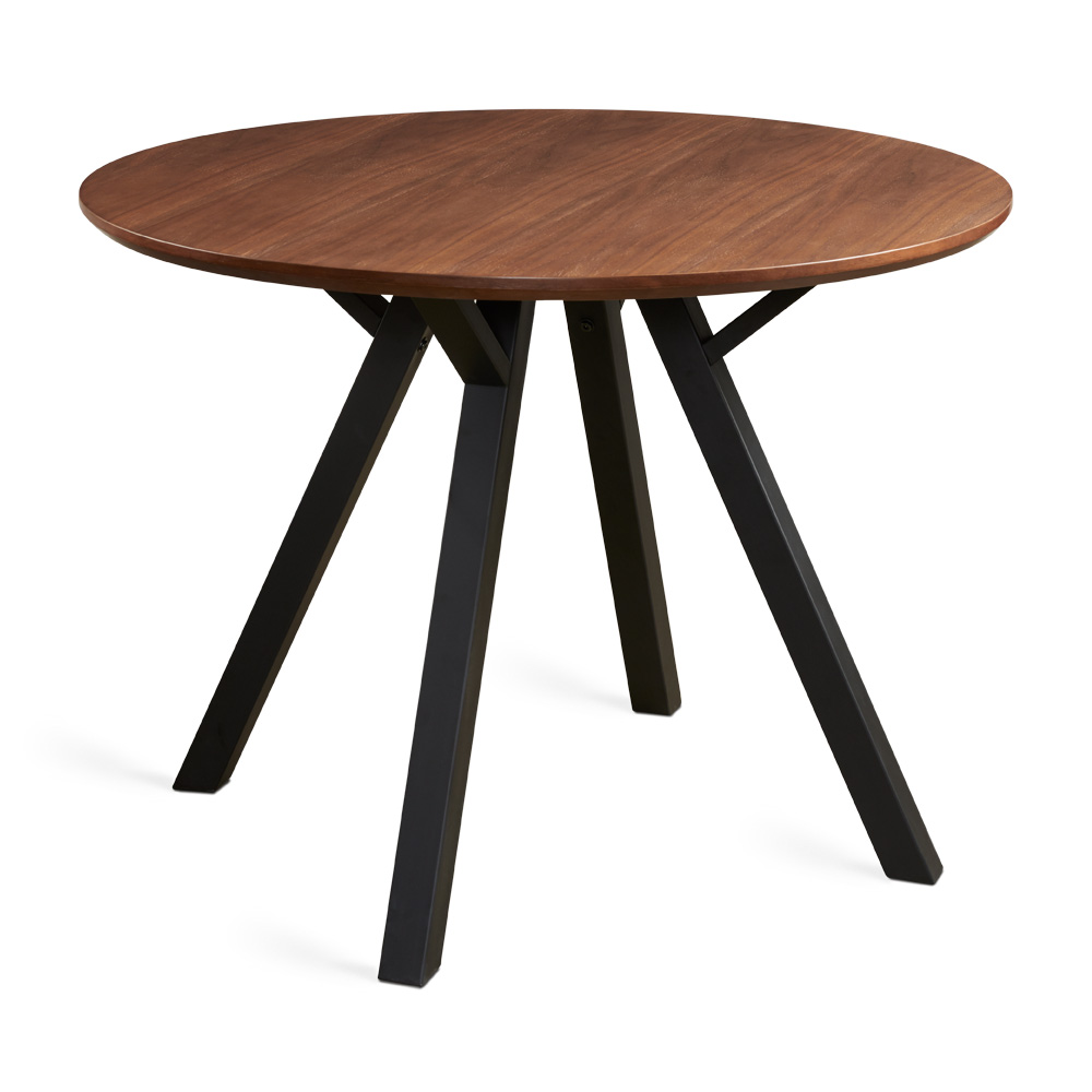 DENTON ROUND DINING TABLE BLACK WALNUT VENEER TABLE BLACK FRAME DINING ...