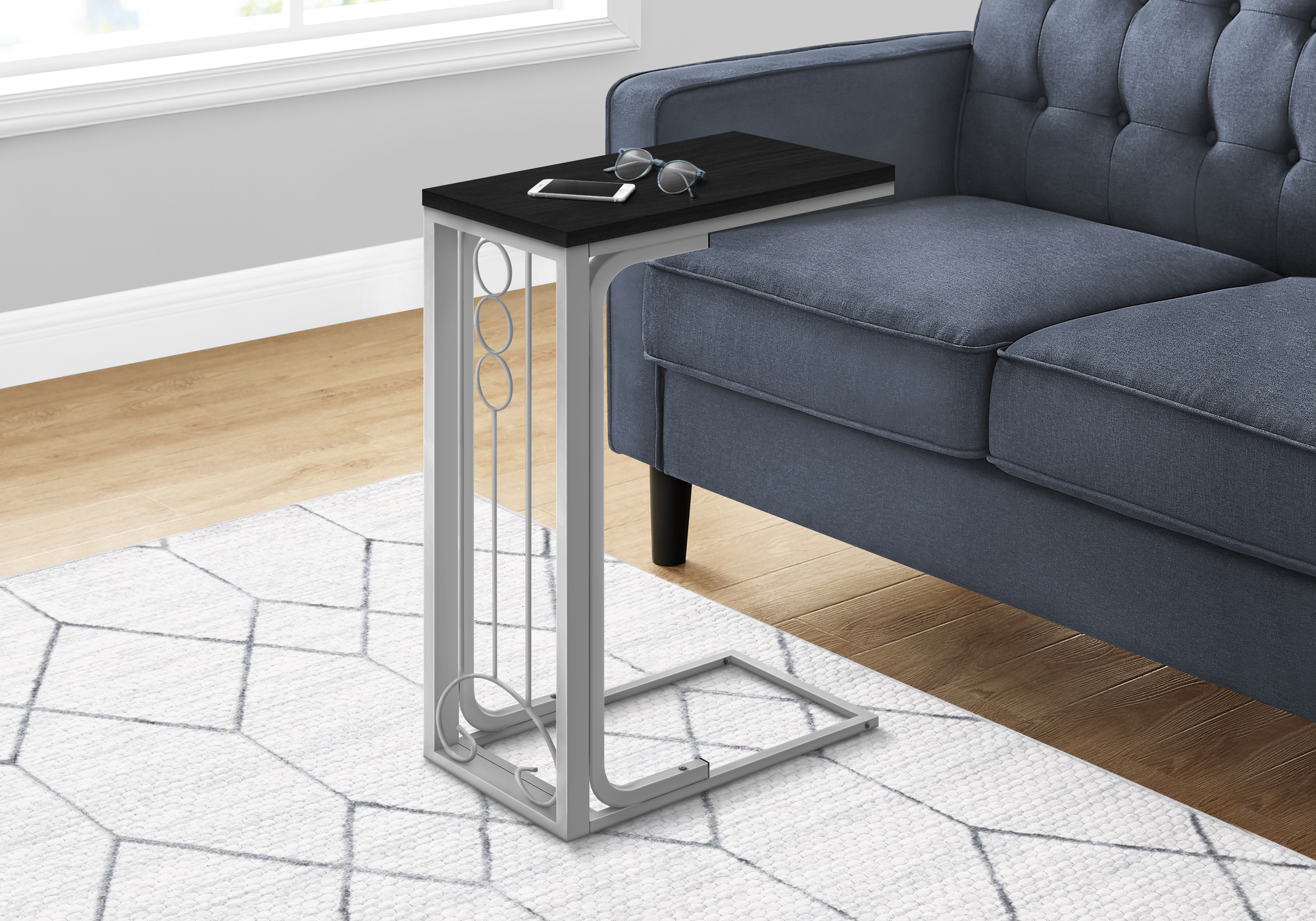 I3137 ACCENT TABLE - BLACK TOP / SILVER METAL MONARCH SPECIALTIES I3137