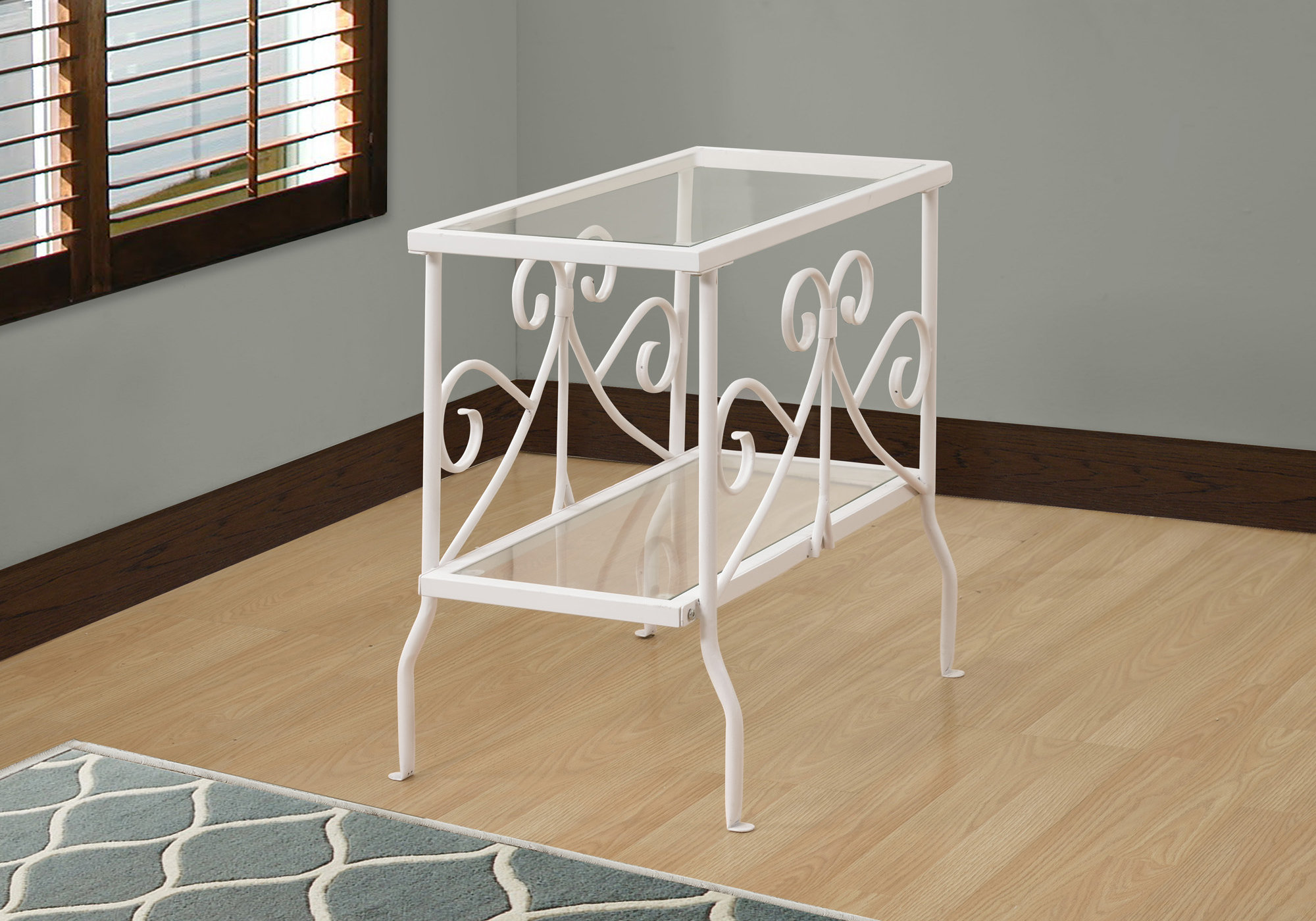 I3105 ACCENT TABLE - WHITE METAL WITH TEMPERED GLASS MONARCH ...