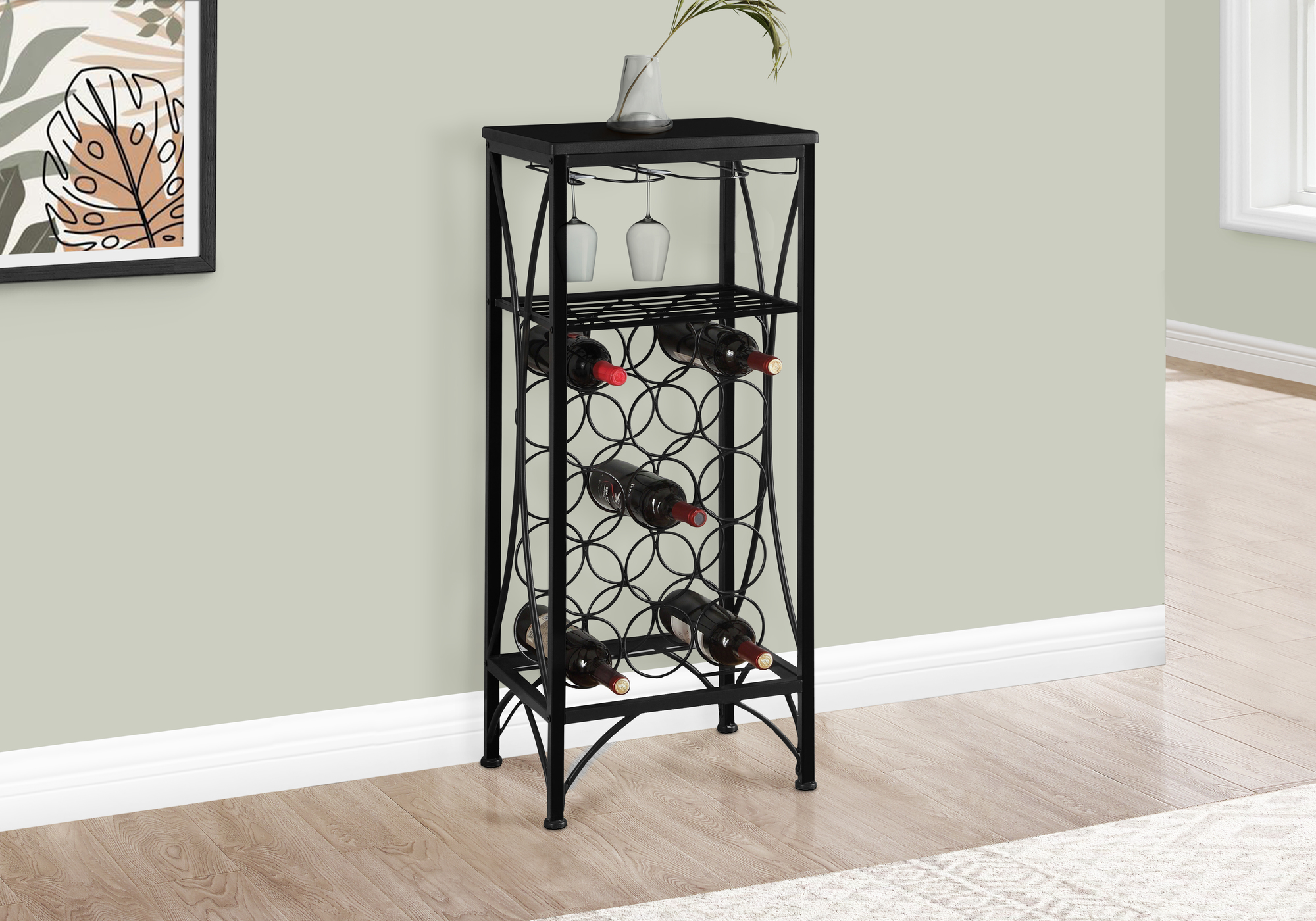 I3347 HOME BAR - 40 H - BLACK METAL WINE BOTTLE AND GLASS RACK MONARCH ...